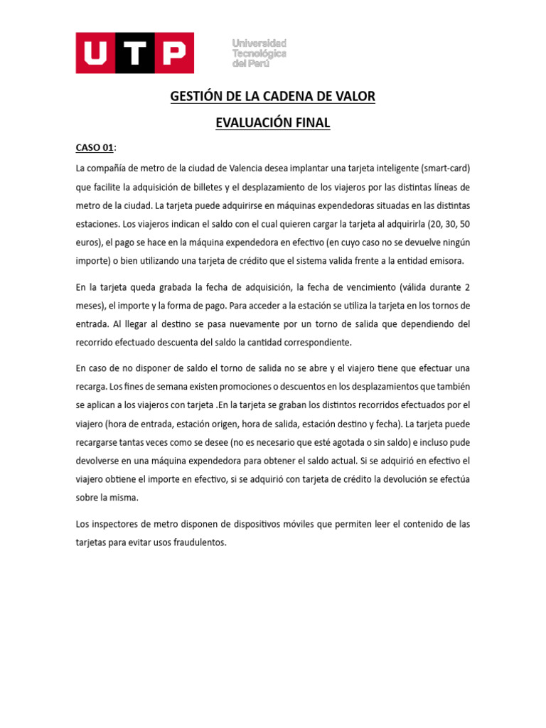 Evaluación Final - Gestion de La Cadena de Valor | PDF | Máquina expendedora | Tarjeta de crédito