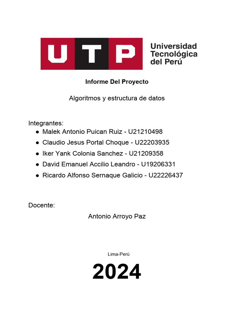 Proyecto de Algoritmos | PDF | Usuario (informática) | Ciencias de la Computación
