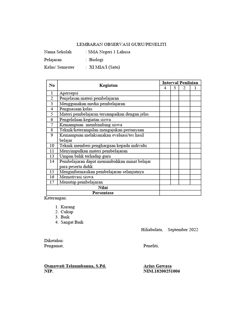 LEMBAR oBSERVASI GURU | PDF