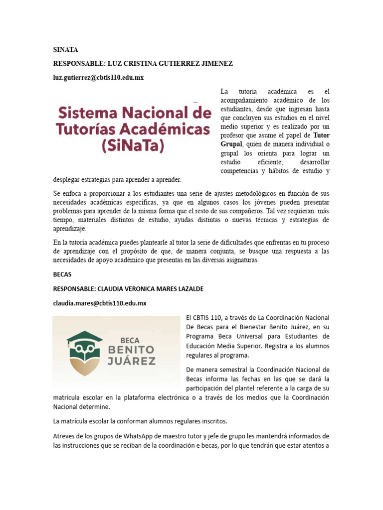 Programas Académicos y Culturales CBTIS 110 | PDF | Aprendizaje ...