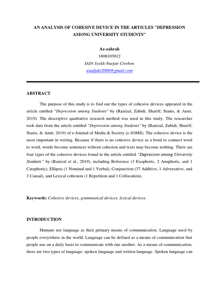 An Analysis of Cohesive Device | PDF | Word | Lexical Semantics