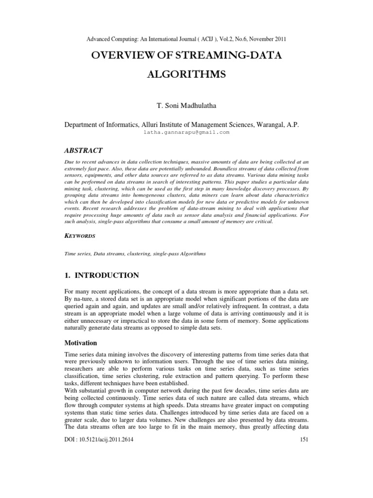 Overview of Streaming-Data Algorithms | PDF | Cluster Analysis | Time ...
