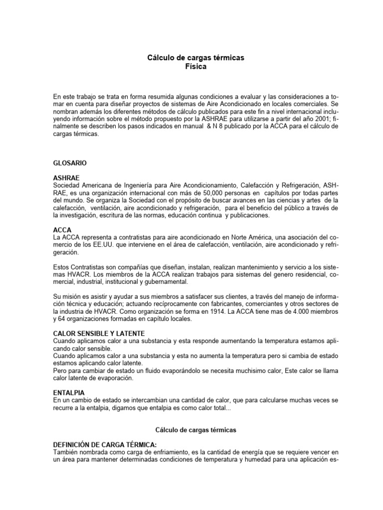 Cálculo de Cargas Térmicas en HVAC | PDF | Ventilación (Arquitectura ...
