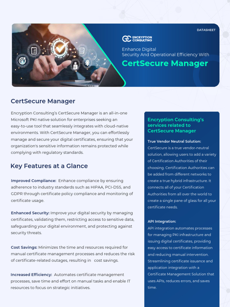 CertSecure Manager Datasheet | PDF | Public Key Certificate | Security