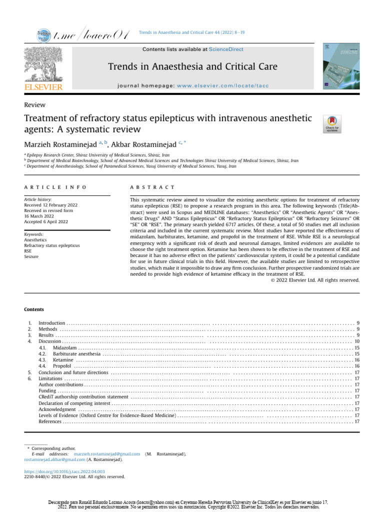 Treatment of Refractory Status Epilepticus With Intravenous Anesthetic ...