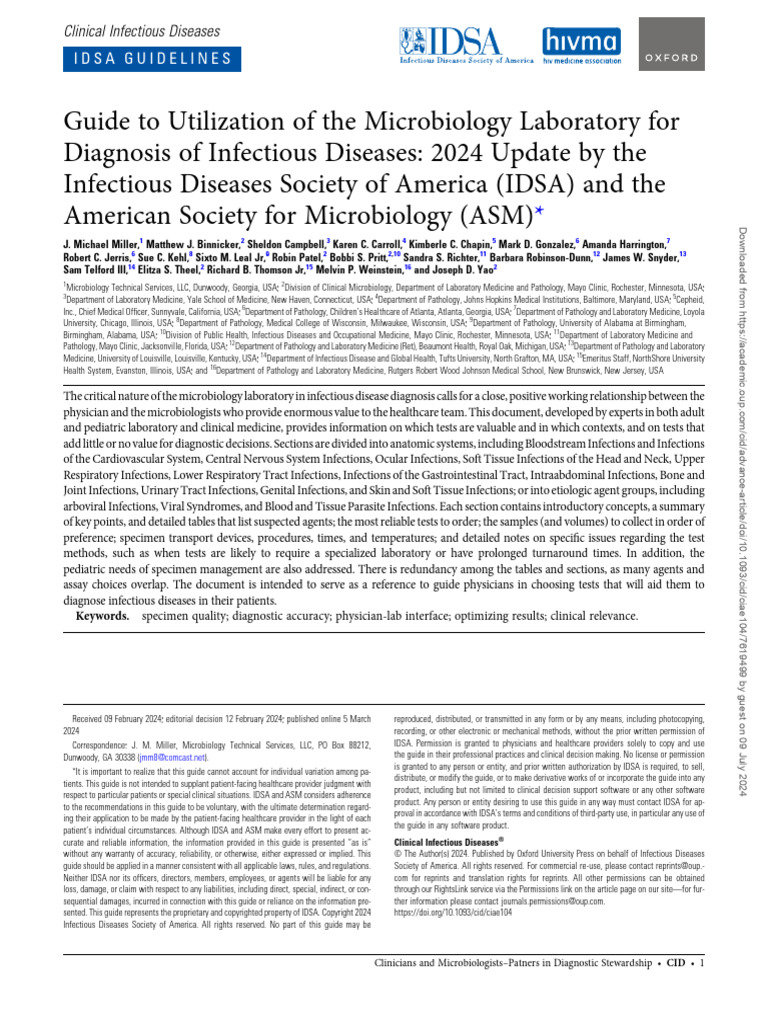 2024 Update by The Infectious Diseases Society of America IDSA and | PDF | Infection | Medical ...