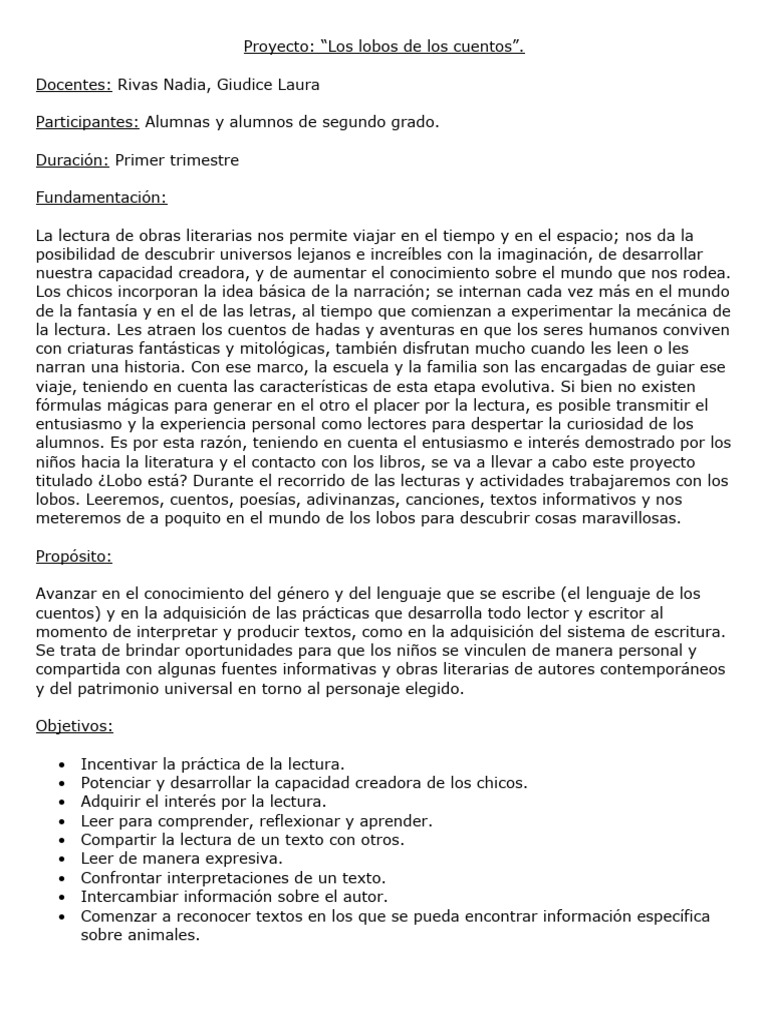 Proyecto Lobos de Los Cuentos | PDF | Caperucita Roja | Cuentos
