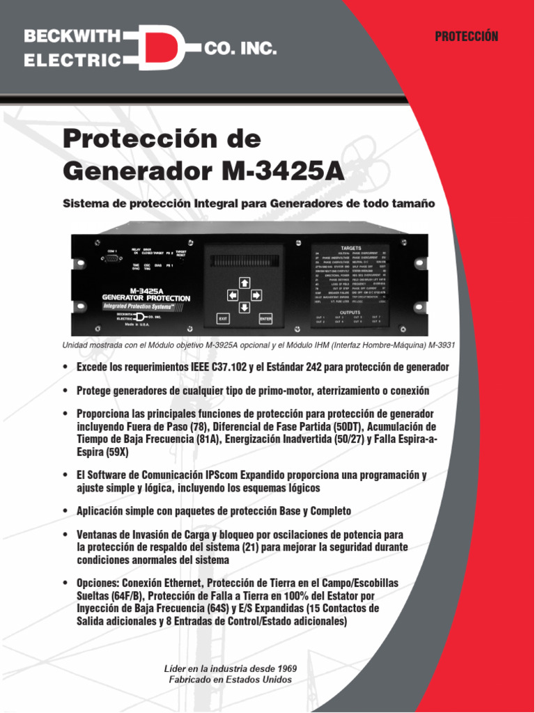 Protección Integral para Generadores M-3425A | PDF | Generador ...
