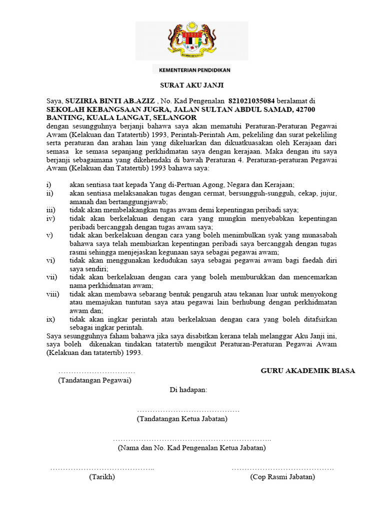 SURAT AKU JANJI KPM | PDF