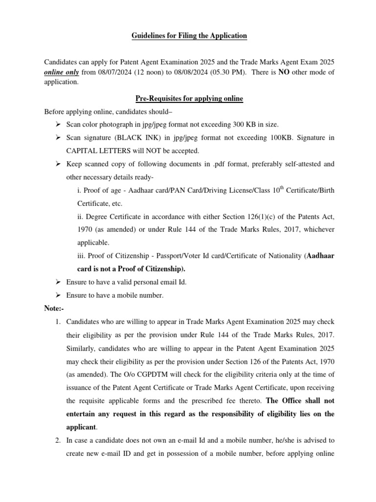 991 1 Online Application Guidelines 2025 | PDF | Trademark | Identity Document