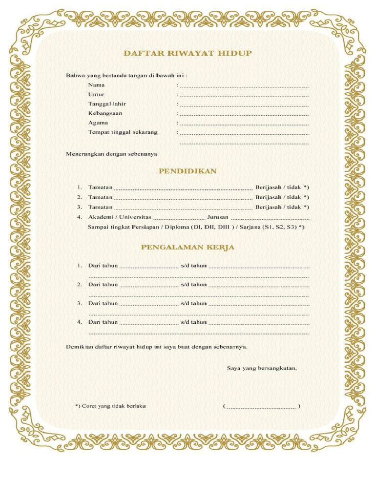 blangko daftar riwayat hidup cv | PDF