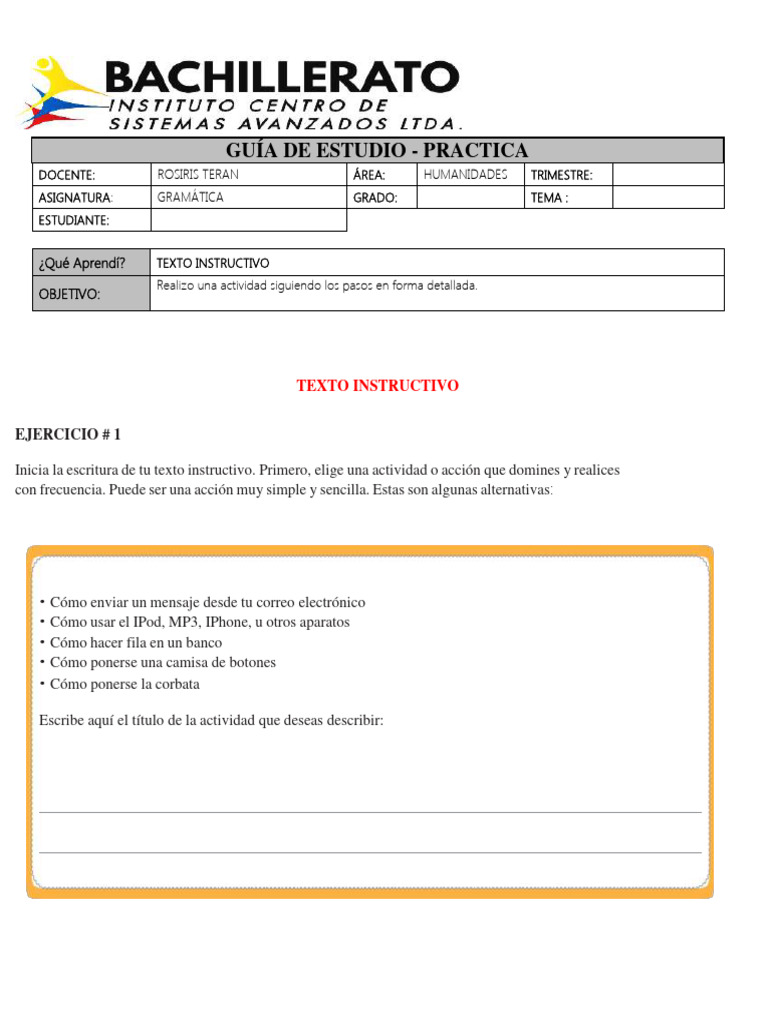Guía para Escribir Textos Instructivos | PDF