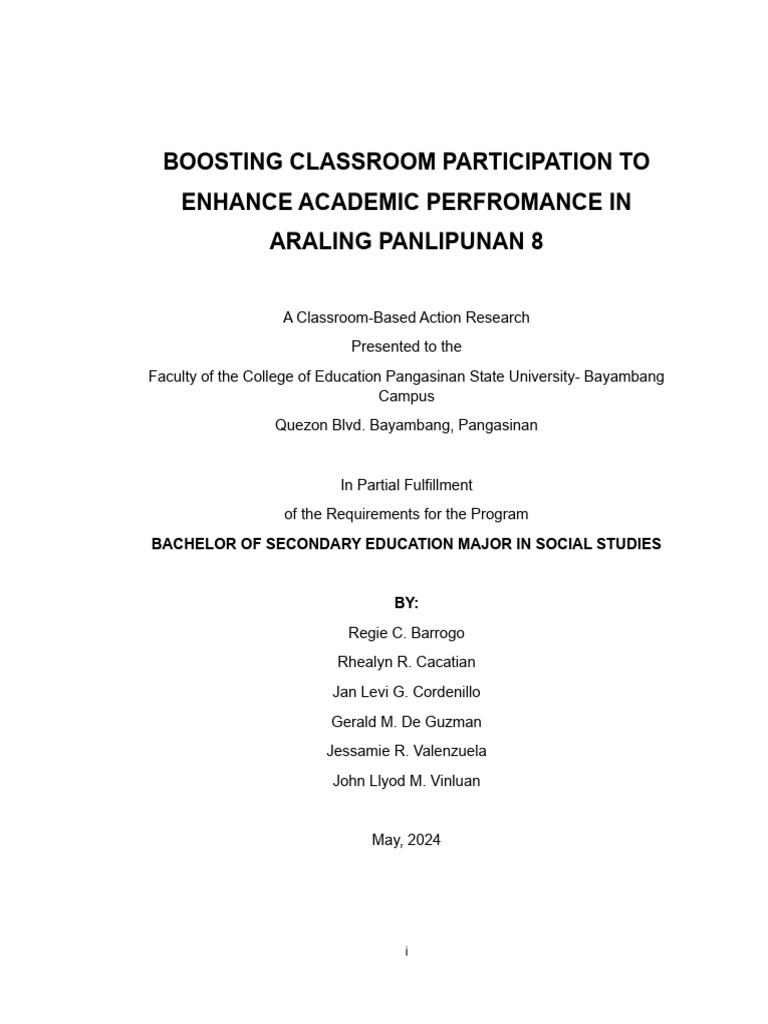 Final Classroom Based Action Reserach Group 9 | PDF | Teachers | Critical Thinking