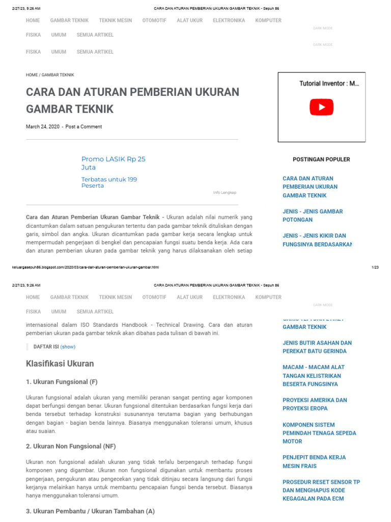CARA DAN ATURAN PEMBERIAN UKURAN GAMBAR TEKNIK - Sepuh 86 | PDF