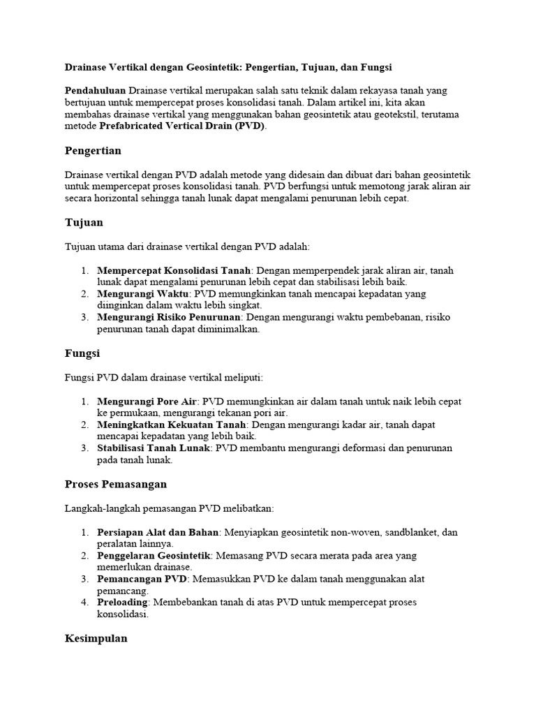 Drainase Vertikal PVD untuk Konsolidasi Tanah | PDF | Sains & Matematika