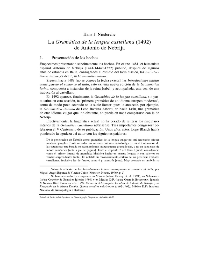 La Gramática de La Lengua Castellana (1492) de Antonio de Nebrija | PDF ...