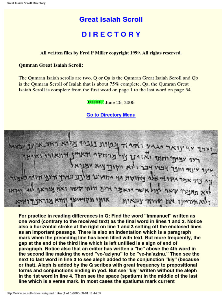 The Scriptures Qumran Great Isaiah Scroll - The Translation of The ...
