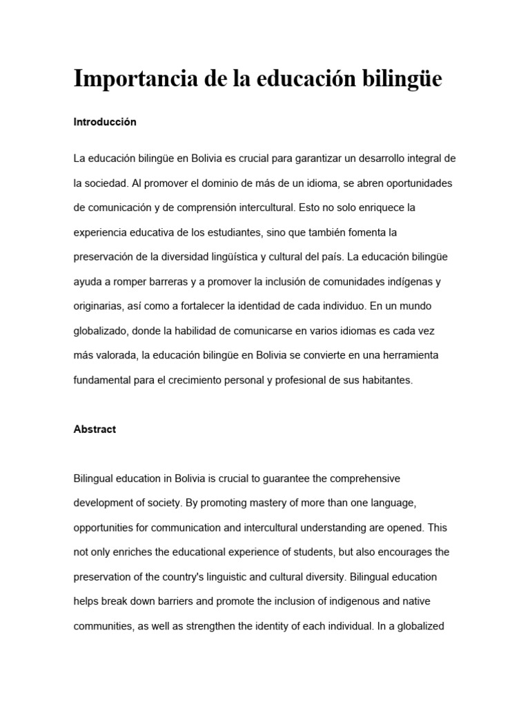 Importancia de La Educación Bilingüe 1 | PDF | Multilingüismo ...