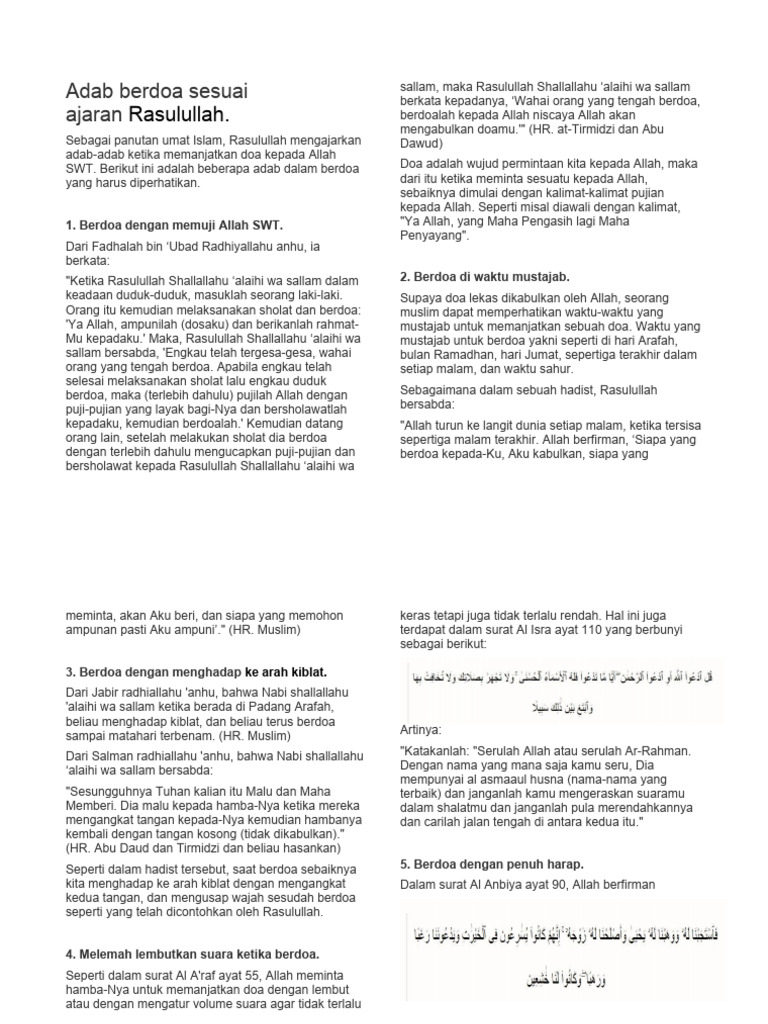 Adab Berdoa Sesuai Ajaran | PDF