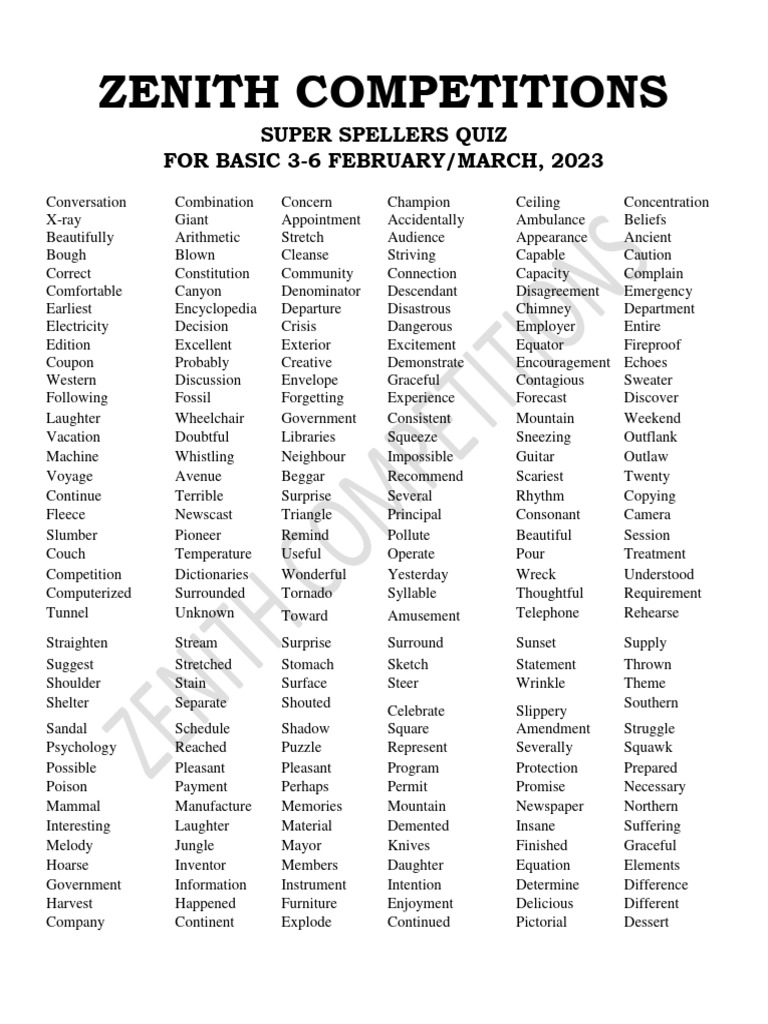 Basic 3-6 Super Spellers 2023 | PDF | Young Adult