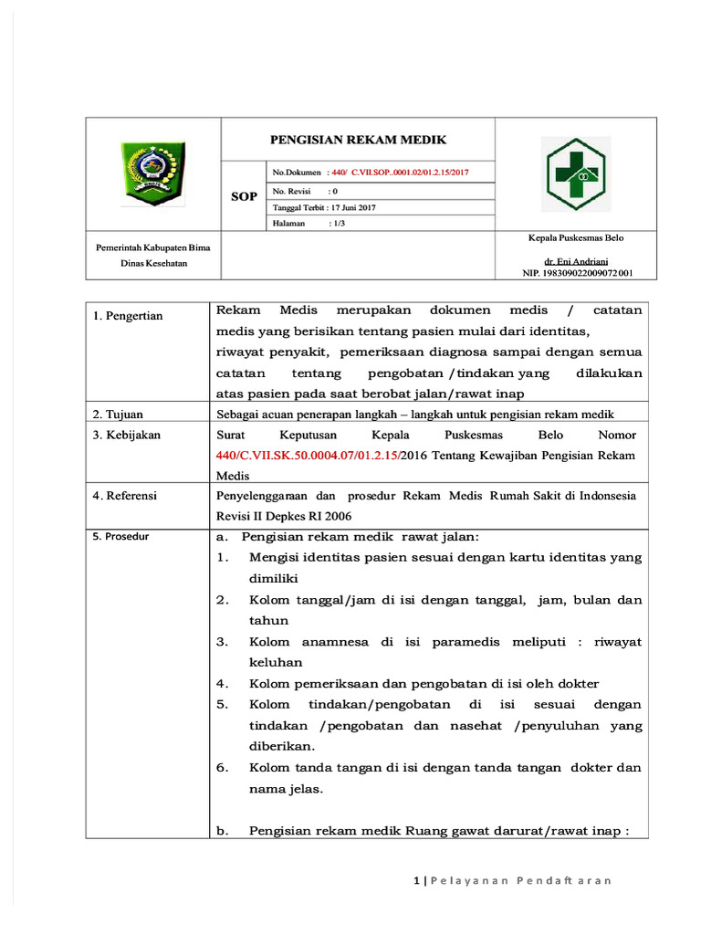 PDF Sop Pengisian Rekam Medik Compress | PDF