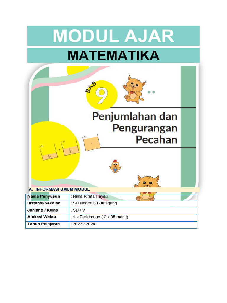 Modul Ajar MTK | PDF | Karier & Perkembangan | Metode & Bahan Ajar