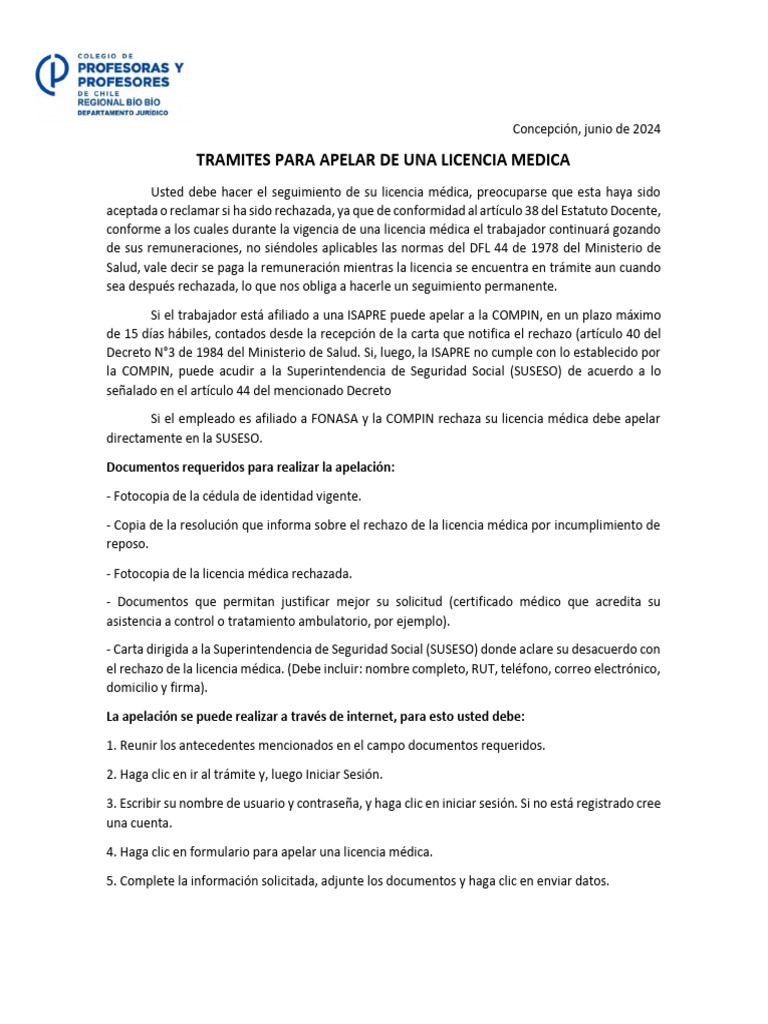Tramites para Apelar de Una Licencia Medica | PDF | Derecho
