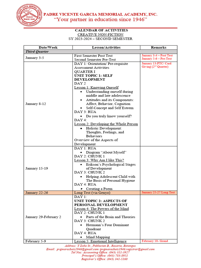 PER DEV-Teaching-Calendar-of-Activities | PDF | Adolescence | Decision ...