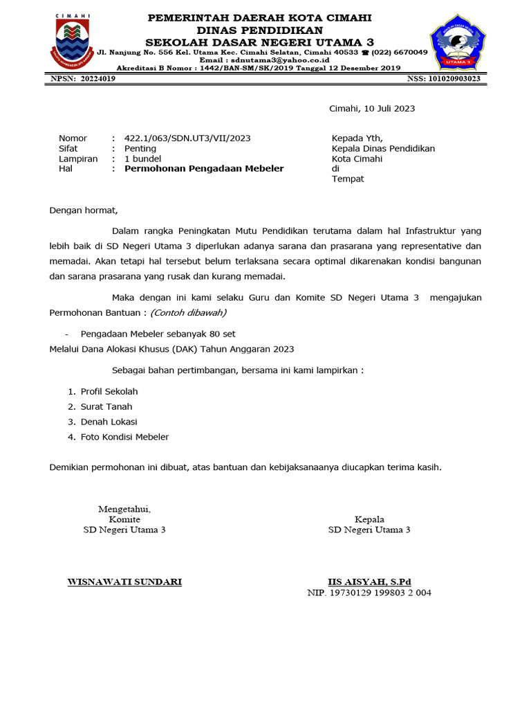 Surat Permohonan Mebeler | PDF