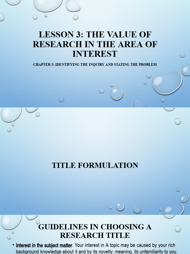 Lesson 3: The Value of Research in The Area of Interest: Chapter 3 ...
