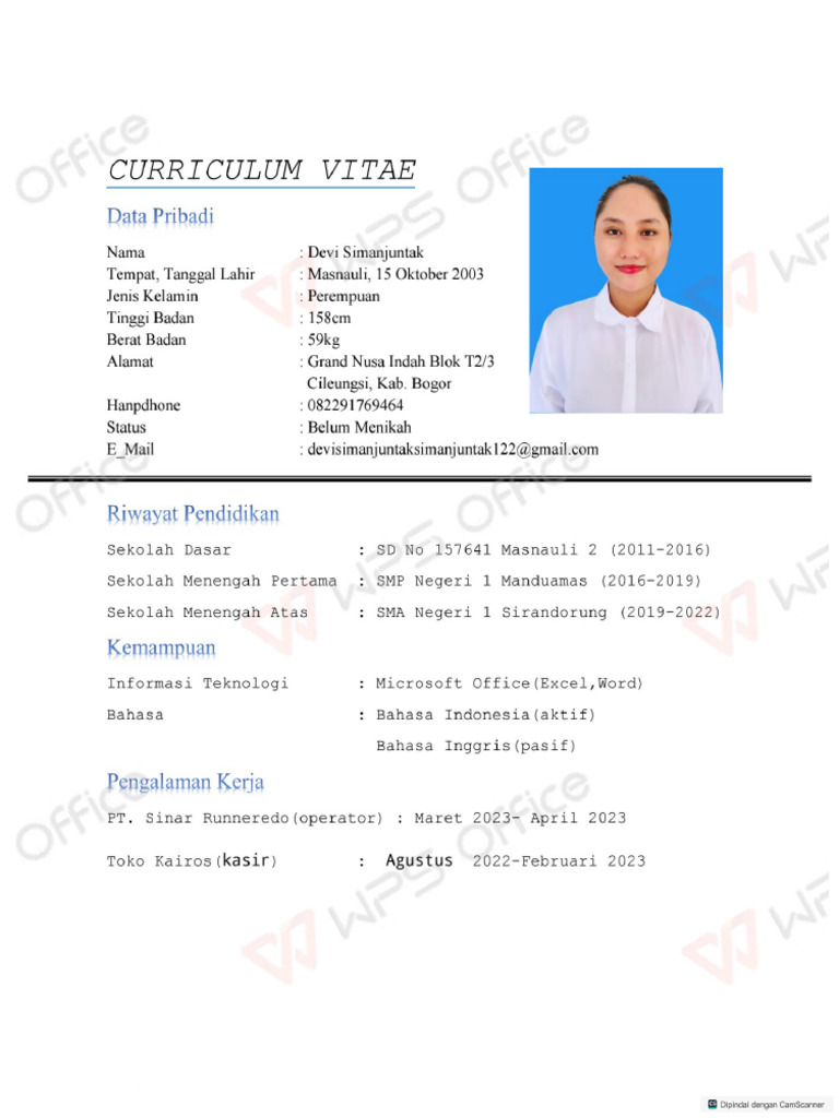 CV Devi Simanjuntak | PDF