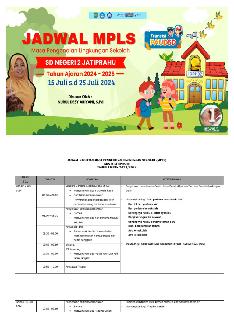 Jadwal Kegiatan MPLS SDN 2 JATIPRAHU | PDF