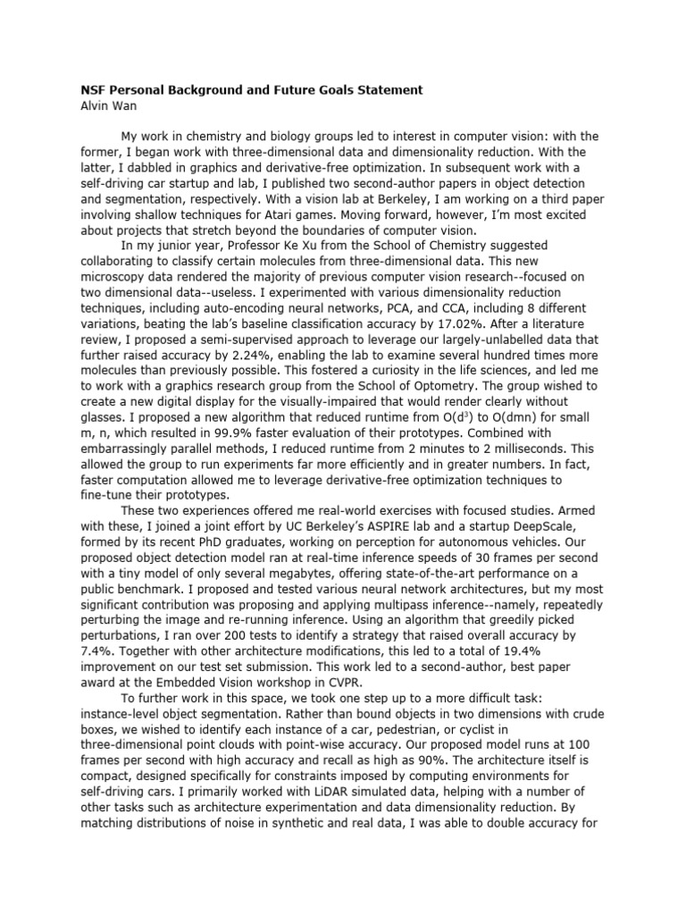 Alvin Wan 2018 (Public) Personal, Relevant Background and Future Goals Statement | PDF ...