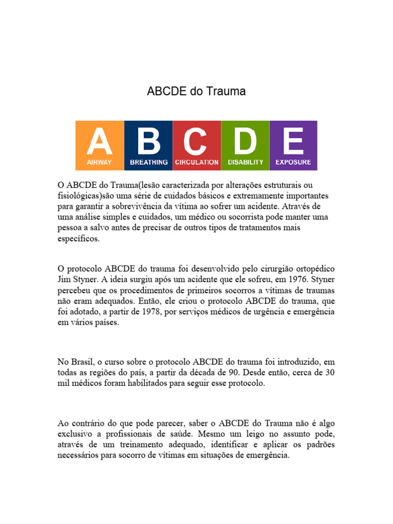 ABCDE Do Trauma | PDF | Primeiros socorros | Doenças e distúrbios