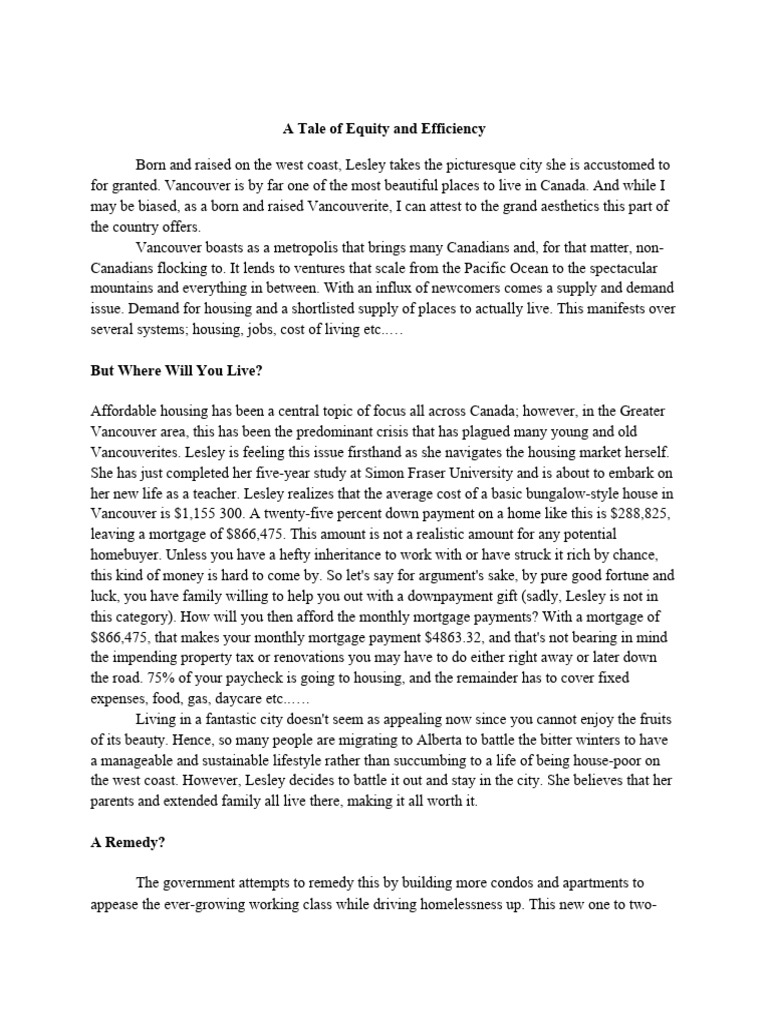 Equity and Efficiency | PDF | Cost Of Living | Affordable Housing
