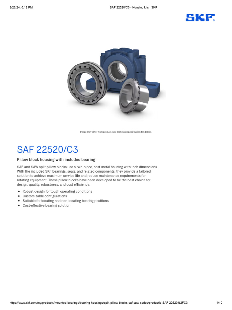SAF 22520 - C3 - Housing Kits - SKF | PDF | License | Bearing (Mechanical)