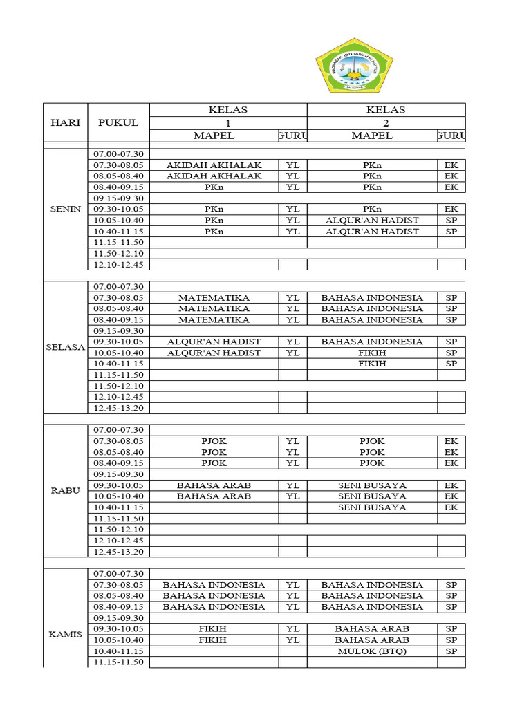 JADWAL MAPEL Simpatika 2024-2025 Ganjil | PDF