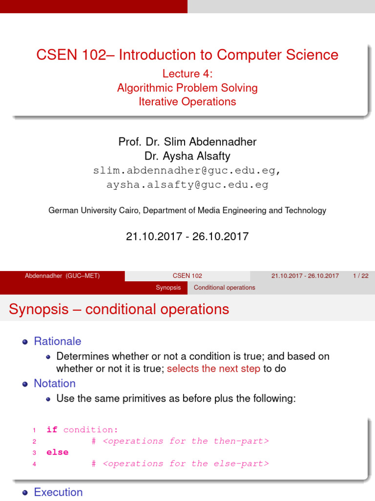 CSEN102 Lecture 04 - Print - 24861 | PDF | Control Flow | Iteration