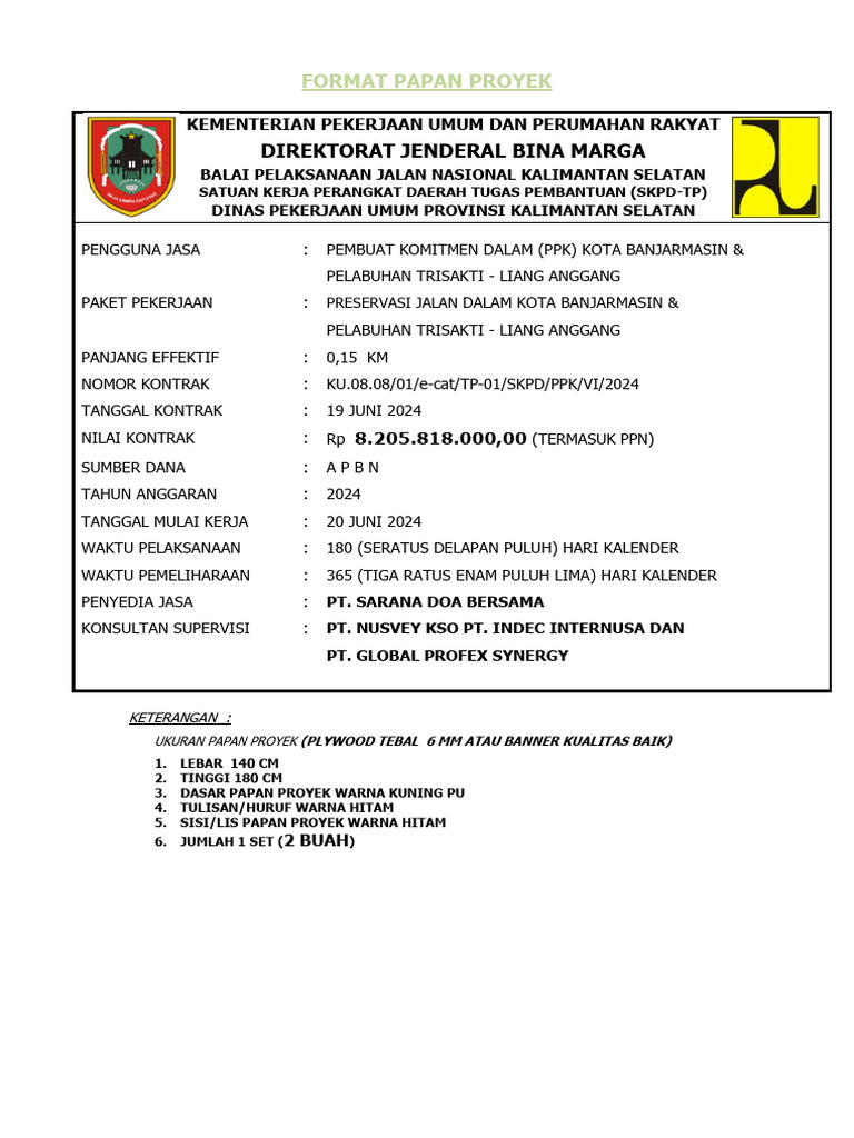 Format Papan Proyek Jalan Banjarmasin | PDF | Griya & Taman | Sains ...