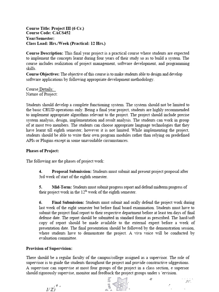 Project III Syllabus BCA Eight Semester | PDF | Class (Computer Programming) | System