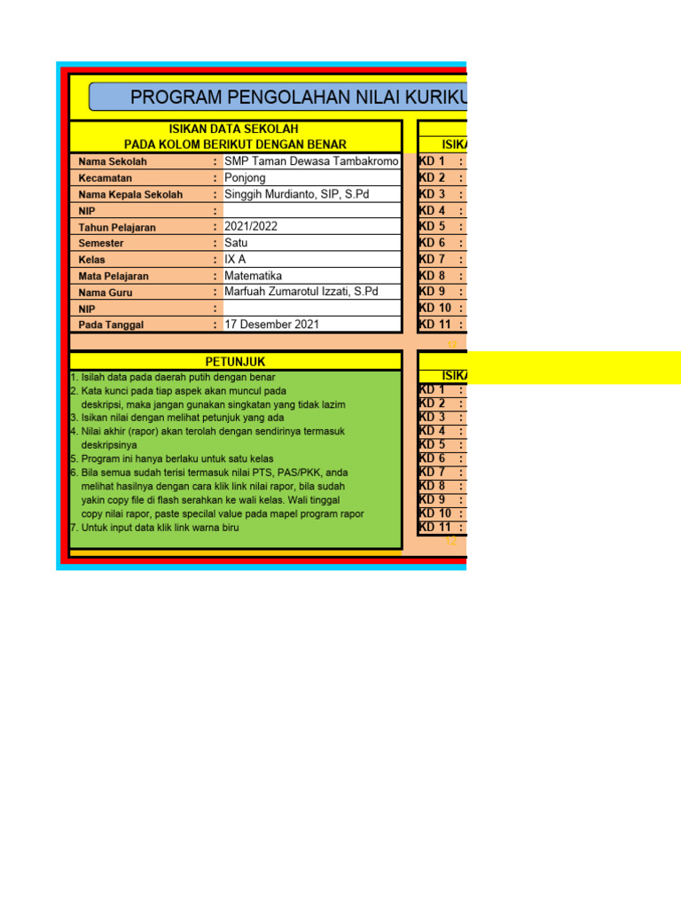 RAPOT MAPEL KELAS IX - Matematika Semester 1 2022 | PDF
