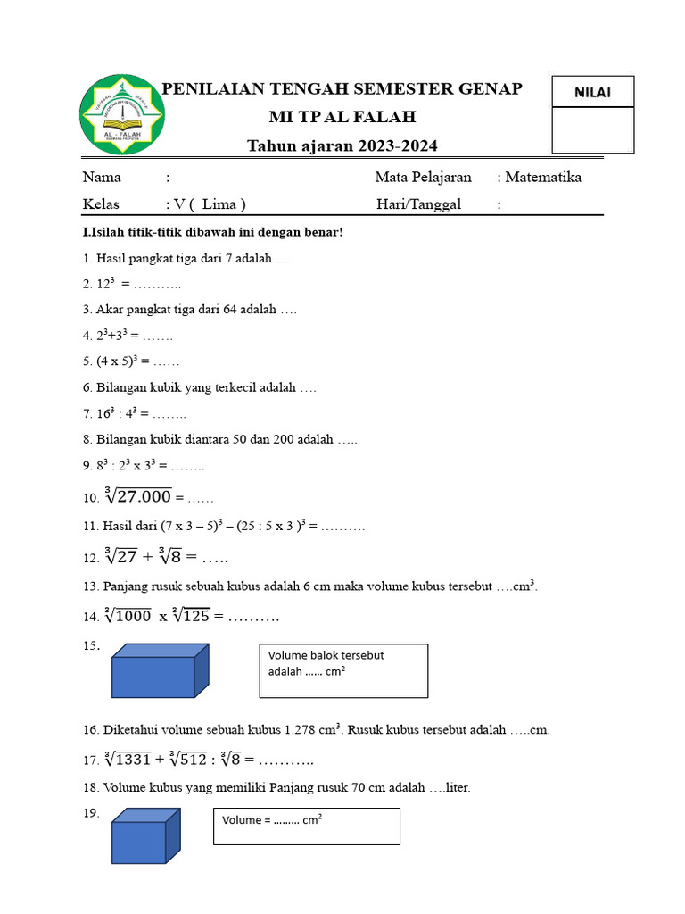 Soal PTS Genap Bu Neneng KLS 5 | PDF | Griya & Taman