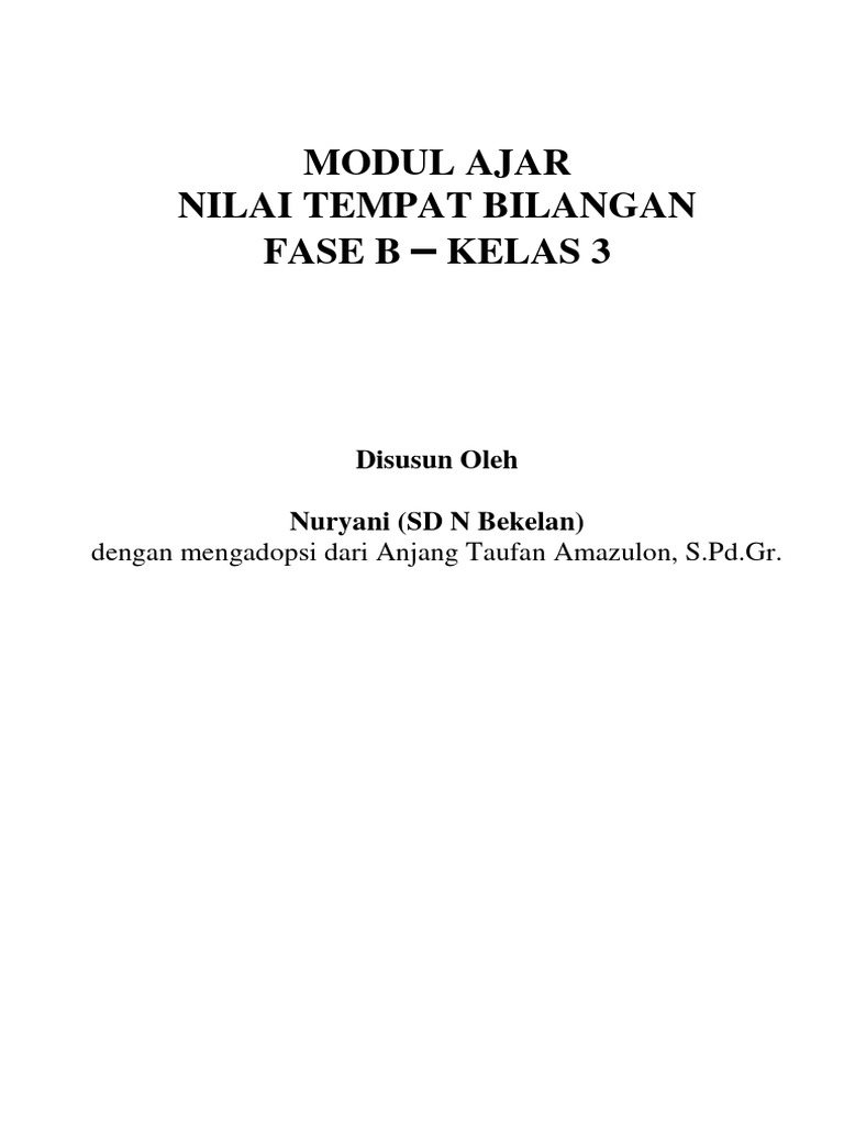 Modul Ajar Matematika - Nilai Tempat Bilangan - Fase B | PDF | Karier & Perkembangan