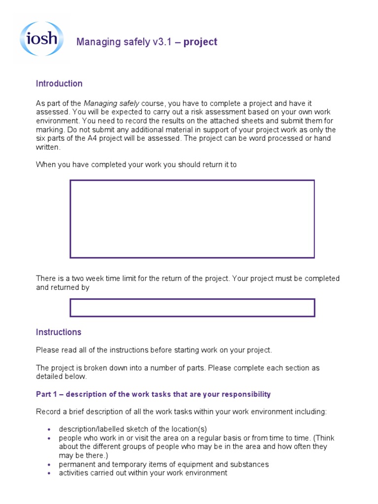 IOSH Blank Project | Risk Assessment | Risk