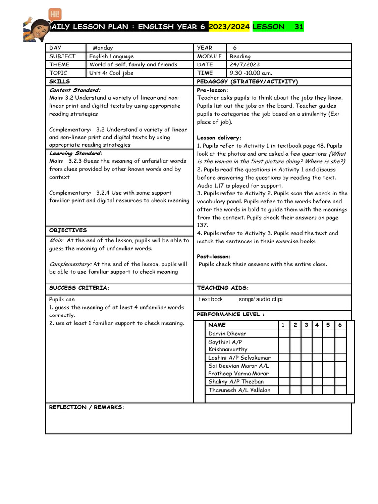 Lesson 31 | PDF | Teachers | Lesson Plan