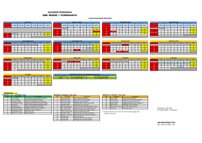 KALENDER PENDIDIKAN 2024 - 2025 SMKN 1 PWK | PDF