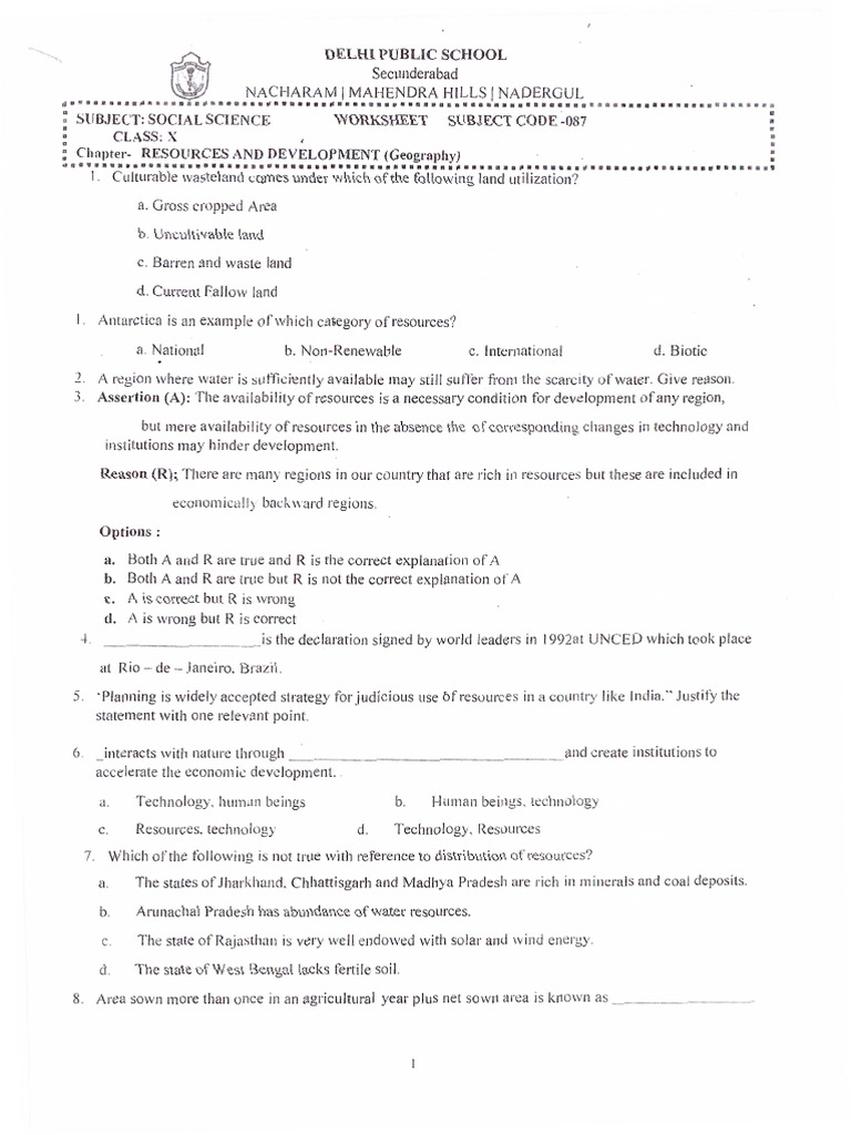 Resources and Development Worksheet | PDF | Soil | Resource