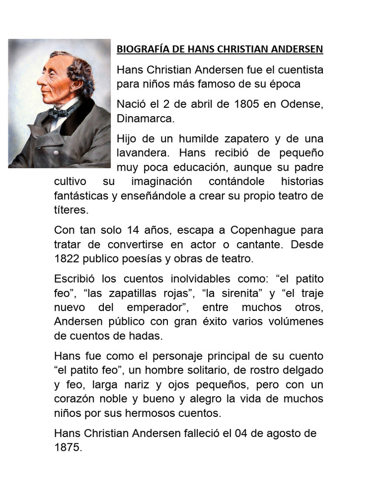 Biografía de Hans Christian Andersen | PDF