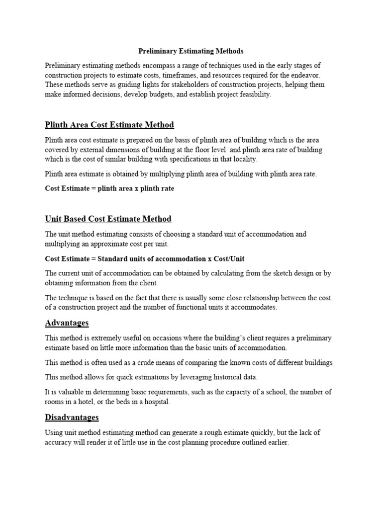 Preliminary Estimating Methods | PDF | Volume | Area