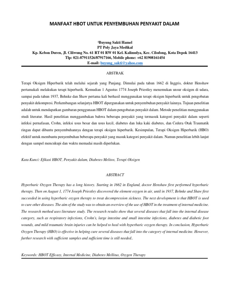 Manfaat Hbot Untuk Penyembuhan Penyakit Dalam-10012024 | PDF | Kesehatan Holistik